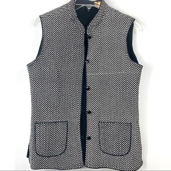 Jackets & Coats | Black White Houndstooth Quilted Reversible Vest S ...